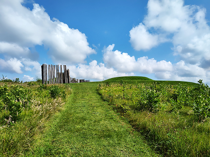 Nature's Red Carpet: This grassy runway leads to Aztalan's main attraction. No stilettos required, just your sense of wonder!