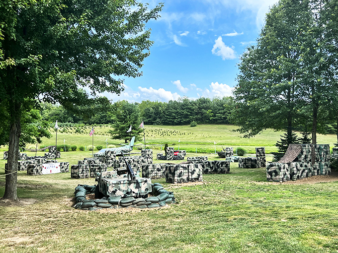 Paintball meets mini-golf in this whimsical battlefield. It's like the lovechild of Picasso and Tiger Woods decided to design a playground.