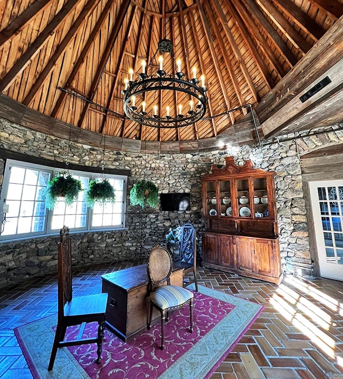 Step into a time machine! This rustic interior whisks you back to medieval times, minus the plague and with much better lighting.