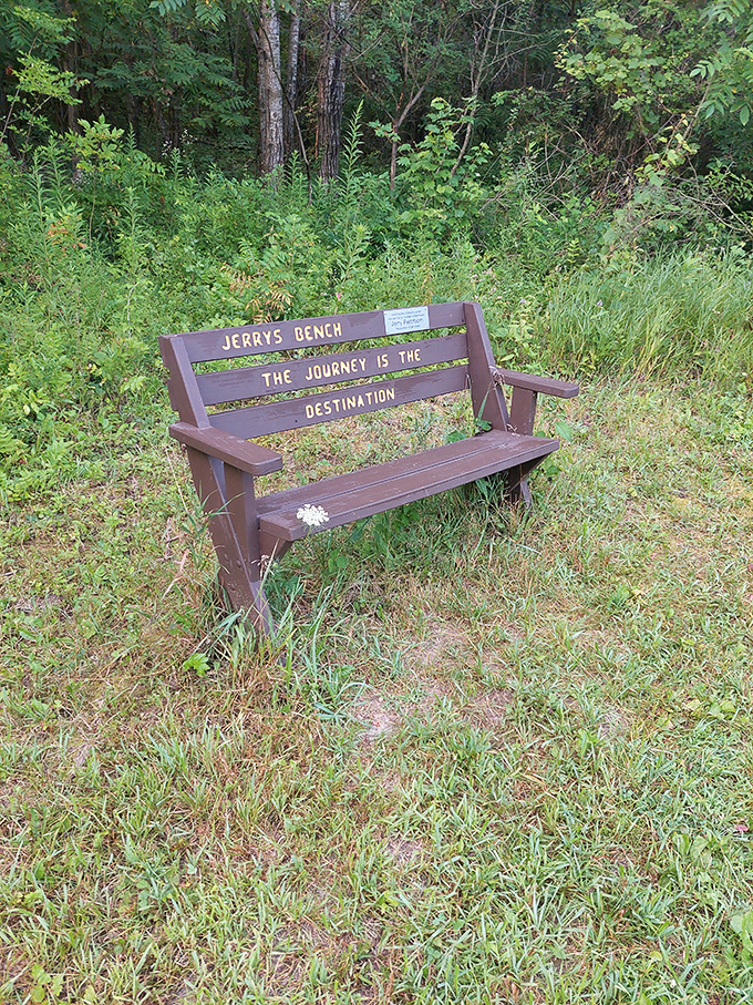 "The journey is the destination" &ndash; wise words from Jerry's bench. It's like a fortune cookie you can sit on!