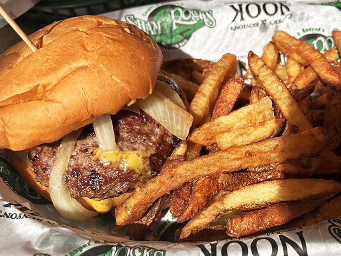 Behold, the legendary Juicy Lucy! This cheese-stuffed marvel is like a burger pi&ntilde;ata &ndash; crack it open and let the gooey goodness flow.