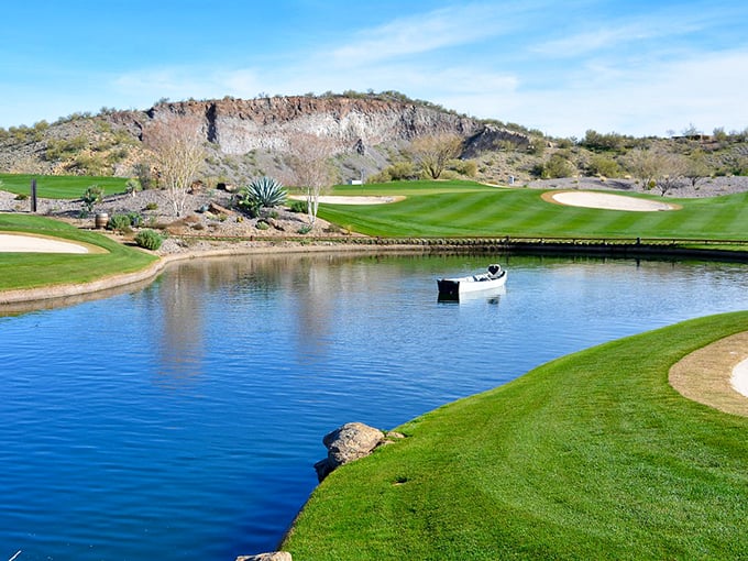 Water hazard or desert oasis? This golf course lake reflects the sky like a mirror, making you wonder if you've stumbled upon a mirage in the Arizona heat.