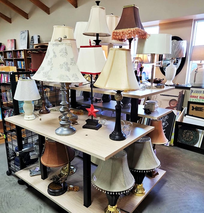 Illuminating finds at every turn! This lamp display could light up your life and your living room with vintage charm.