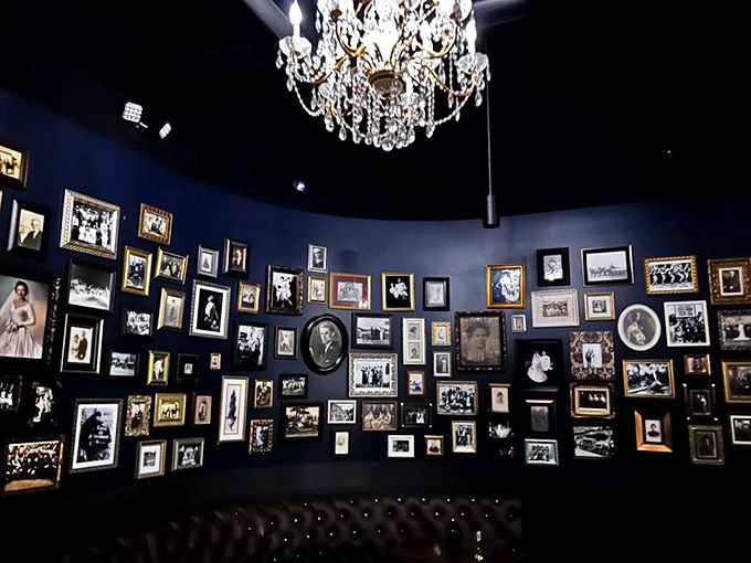 A wall of memories or a rogues' gallery? These vintage photos tell tales wilder than your grandpa's fishing stories.