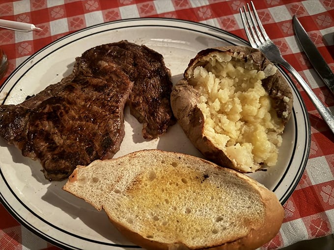 Behold, the star of the show! This rib-eye steak is so perfectly seared, it could make a vegetarian reconsider their life choices.