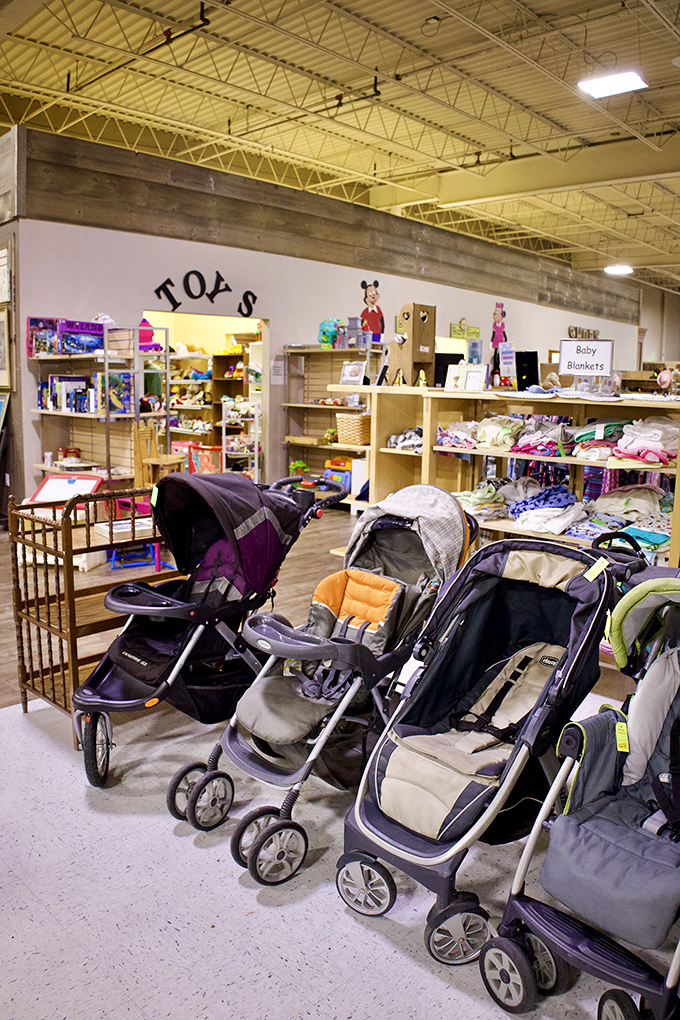 Stroller central! Whether you're pushing twins or flying solo, this wheeled wonderland has enough options to make a NASCAR pit crew dizzy.