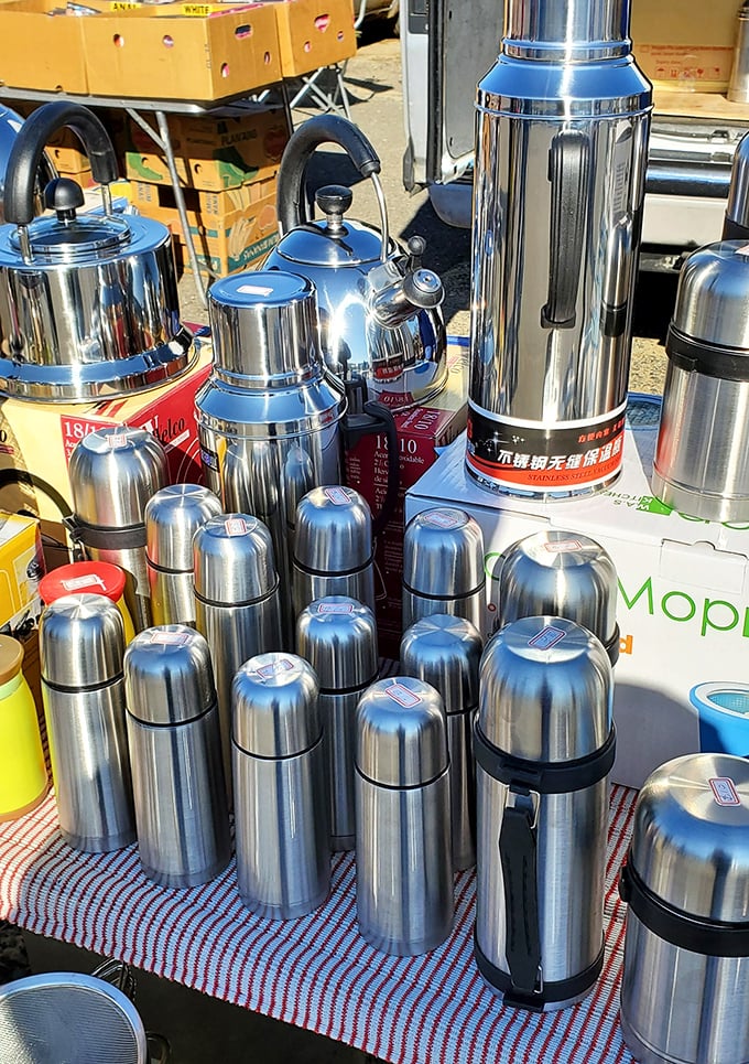 Hot stuff coming through! These shiny thermos soldiers are ready to keep your coffee warmer than a New Jersey summer.