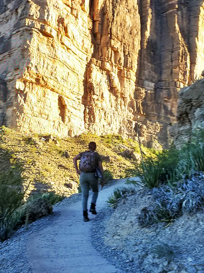 Trekking through nature's hallways! This hiker's about to get a geology lesson that beats any textbook &ndash; talk about hands-on learning.