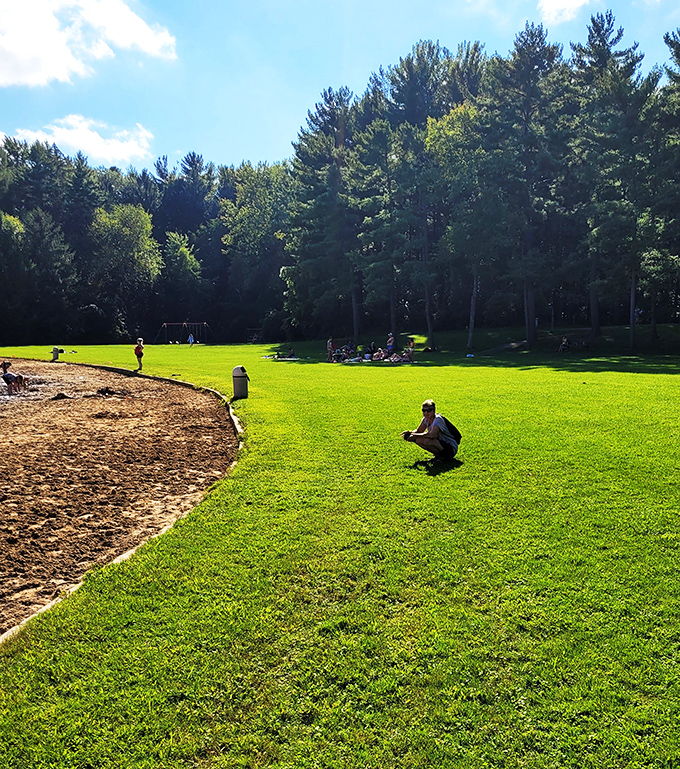 Field of dreams, anyone? This grassy expanse isn't just for baseball - it's nature's multi-purpose room, perfect for picnics, frisbee, or cloud-watching championships.