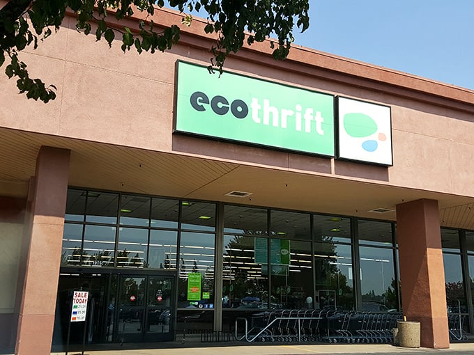 Eco Thrift: Where green meets great deals! This modern facade houses a world of eco-friendly bargains and sustainable style.