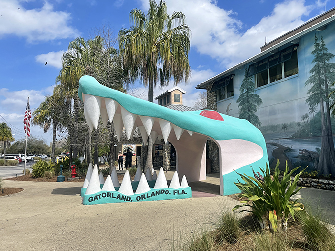 Jaws-dropping entrance! Gatorland's toothy welcome is more inviting than it should be.