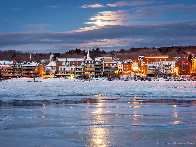 Winter in Hallowell: When the snow falls, this riverside town transforms into a scene straight out of a Currier and Ives print.