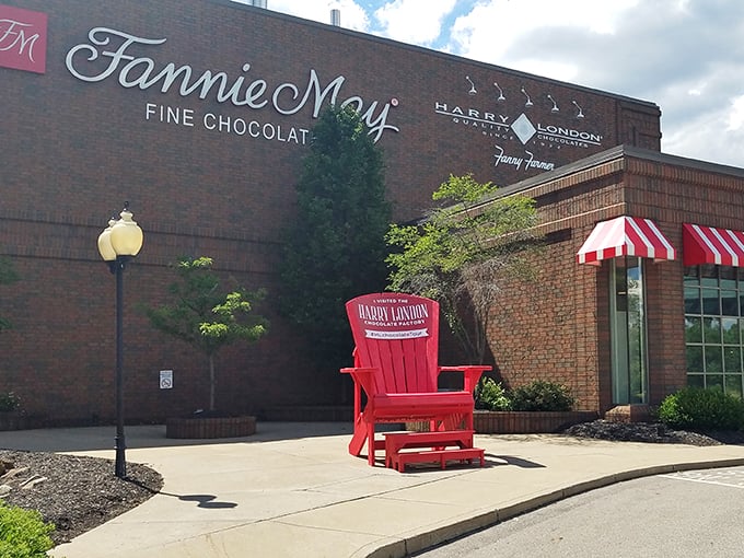 Chocolate royalty has arrived! Harry London's giant red chair invites you to sit back, relax, and prepare for a cocoa-coated adventure.