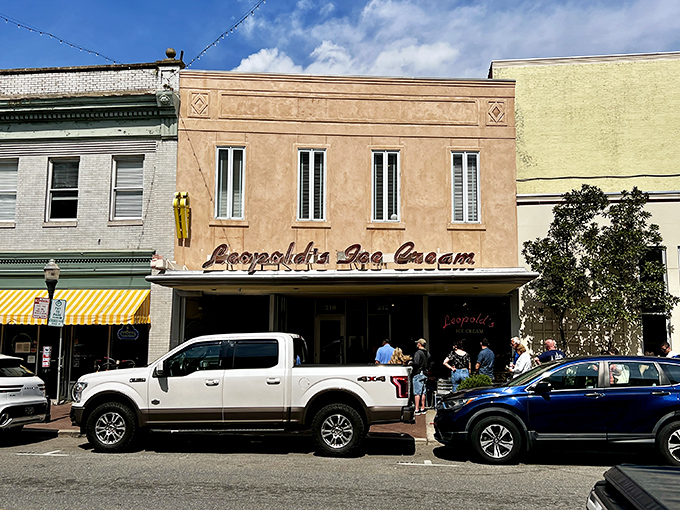 Step back in time at Leopold's. This vintage storefront is like a portal to the 1950s, complete with neon signs and creamy nostalgia.