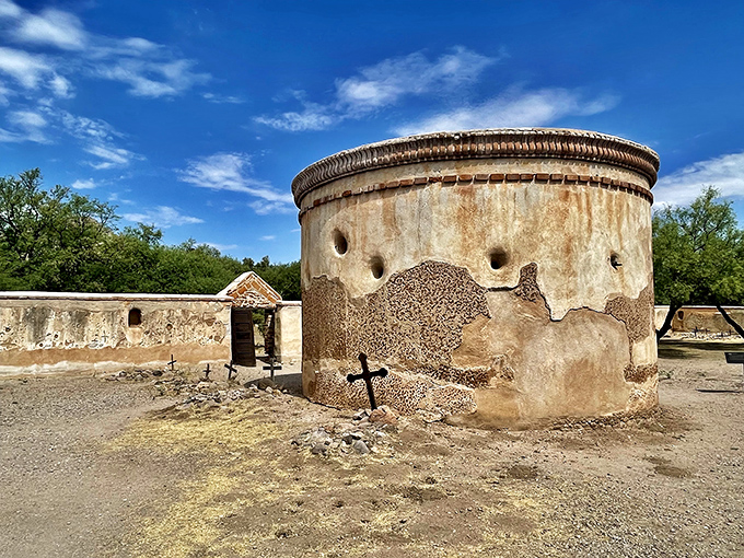 Unfinished symphony in stone. This mission's open-air design wasn't intentional, but it sure makes for dramatic photos. Arizona's own Colosseum?