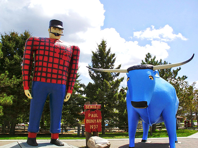 It's the Odd Couple of the North Woods! Paul looks ready for lumberjack karaoke, while Babe seems to have fallen into a vat of blue raspberry Kool-Aid.