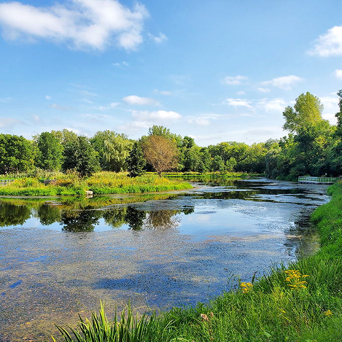 Mother Nature's mirror! Quarry Hill's pond reflects the sky so perfectly, you'll wonder which way is up. Inception, eat your heart out!
