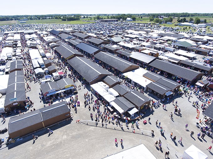 Shipshewana: The flea market that ate a small town! Amish crafts meet modern bargains in this shopper's paradise.