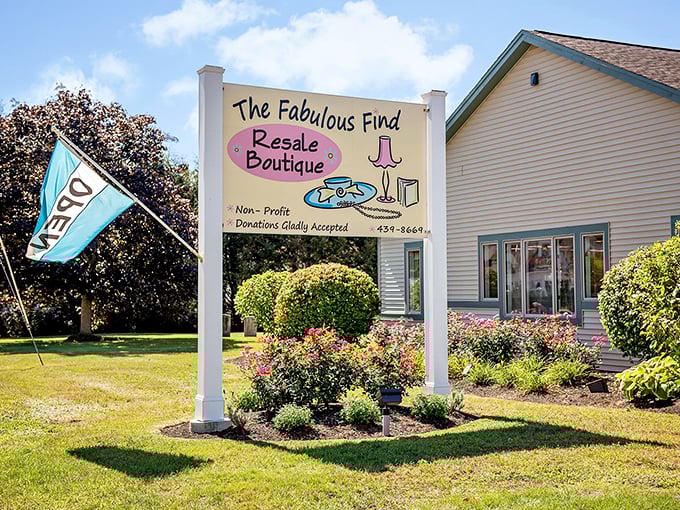 The Fabulous Find: Where bargain hunting meets curb appeal. This sunny facade promises treasures brighter than a Maine lighthouse.
