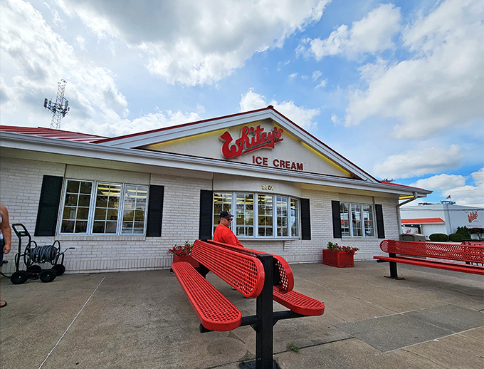 Whitey's: Where red and white make everything all right! This classic facade is like a Norman Rockwell painting come to life.