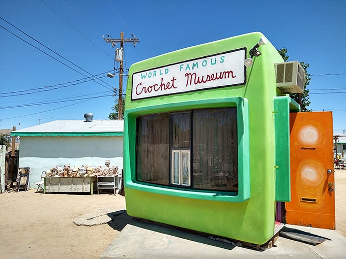 Yarn-tastic! This lime green time capsule in Joshua Tree houses a woolly world of crocheted wonders.