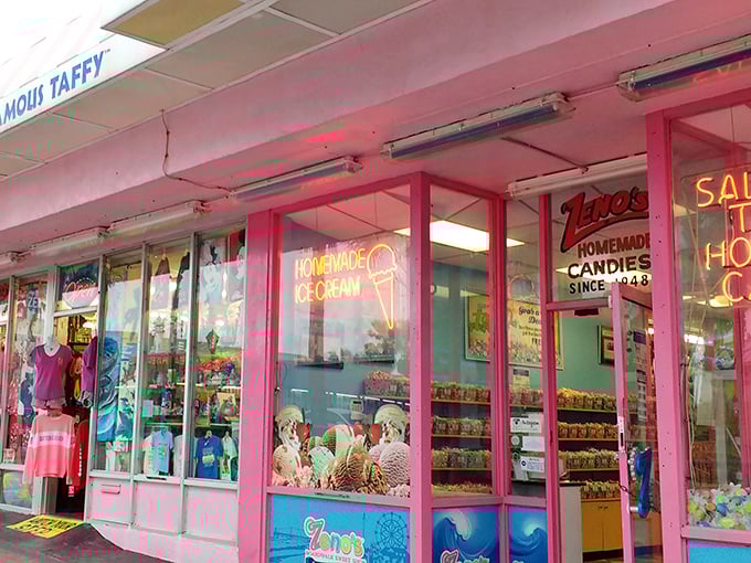 Pink paradise alert! This taffy shop is brighter than a Florida sunset and twice as sweet.
