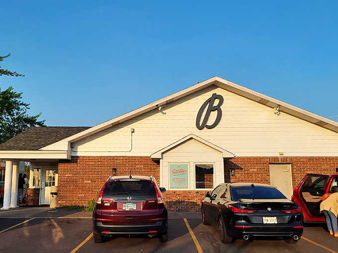 Ice cream with a view! Bridgeman's sleek exterior hints at the cool treats waiting inside.