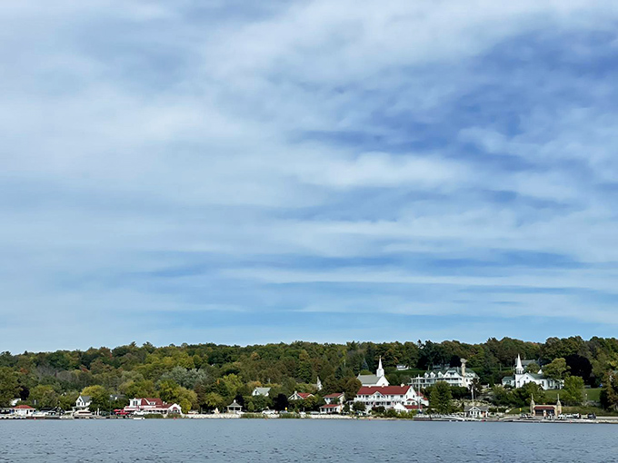 Gaze upon the picturesque shoreline; you can feel the calming energy of the water and the quaint village.