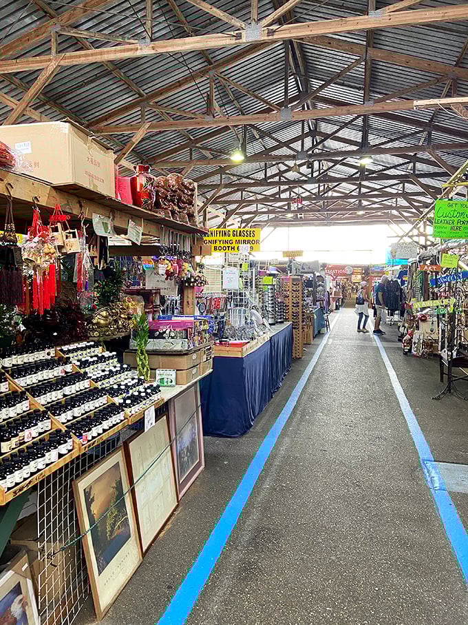 Sunglasses galore! This booth at Fleamasters is throwing more shade than a palm tree on a sunny Florida day.