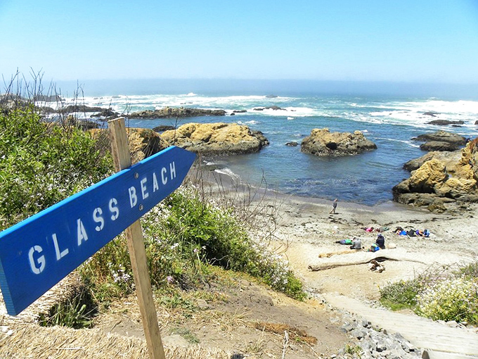 Beachcomber's paradise at Glass Beach. Mother Nature's recycling program turns bottles into baubles, creating a shoreline that sparkles like Dorothy's slippers.