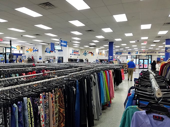 Racks on racks on racks! Goodwill NYNJ: where every aisle is a potential runway for your next great find.