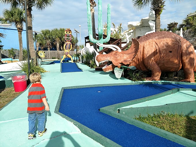Mini-golf gone mad! Putt your way through a fever dream of dinosaurs, monsters, and inexplicable space themes.