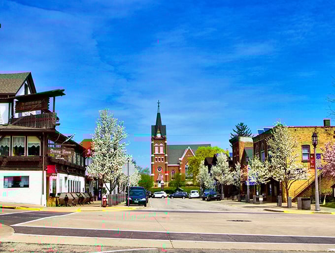 Downtown New Glarus: Where lederhosen meets cheese curds. Swiss heritage and Midwest charm create a delightful cultural fondue.