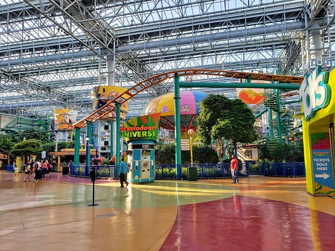 "Nickelodeon Universe: Where getting slimed is a badge of honor and every ride is more colorful than a box of Crayolas."