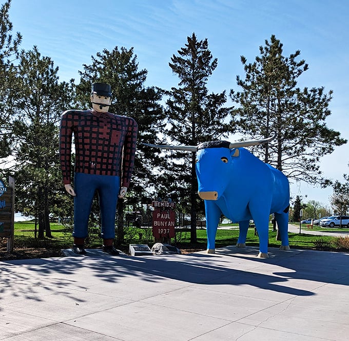 Bemidji's dynamic duo: where folklore meets Technicolor. Just don't wear red flannel nearby &ndash; Paul might mistake you for a walking, talking tree!
