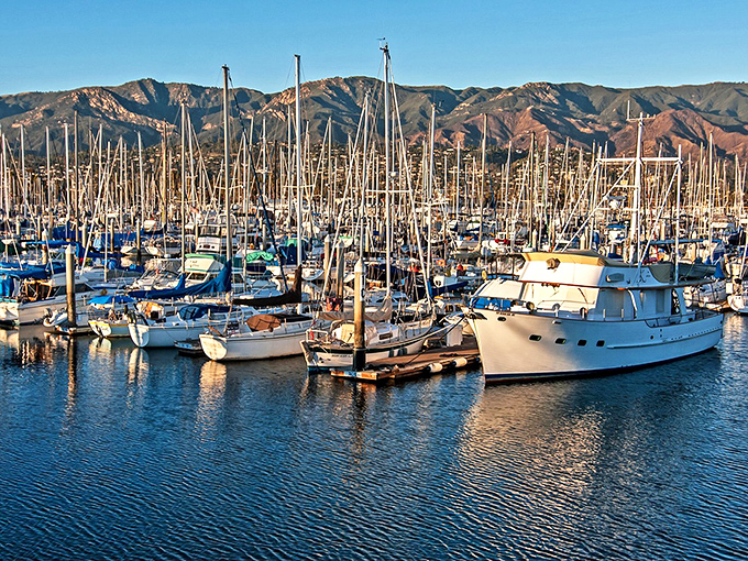 Start your day at Santa Barbara Harbor! See the majestic mountains watch over all the boats resting in the morning light.