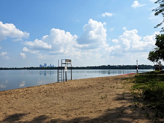 Sand, sun, and city views collide at Thomas Beach. It's like a beach vacation without leaving your area code!