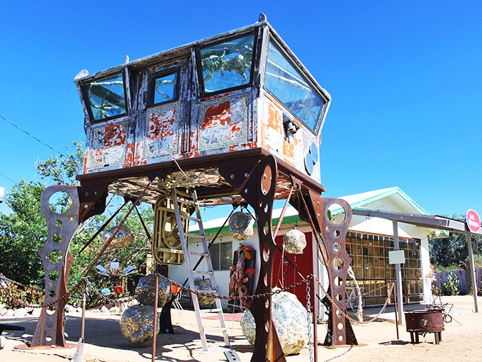 Desert meets doilies in this quirky crochet haven. It's like your grandma's craft room took a road trip!