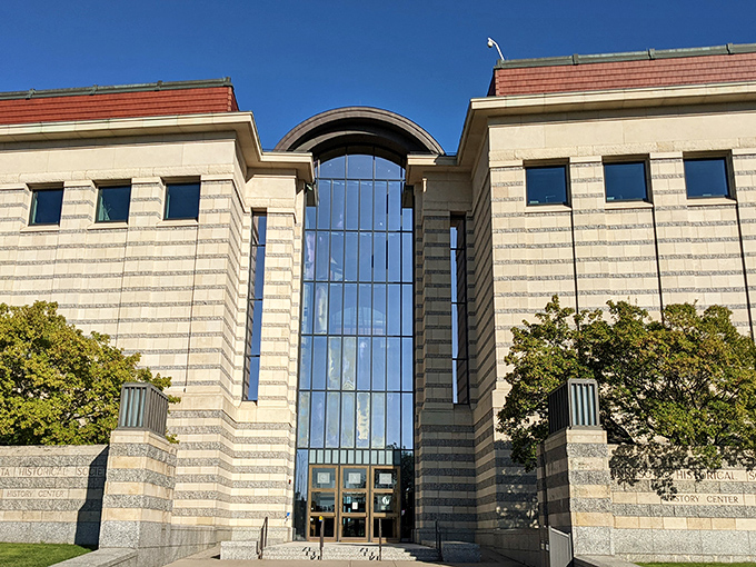 Windows to the past, doors to discovery. The Minnesota History Center's modern facade invites you to step into yesterday.