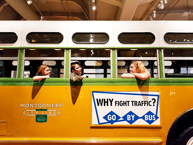 All aboard the time-traveling bus! This yellow chariot isn't fighting traffic &ndash; it's battling segregation and driving straight into the history books.