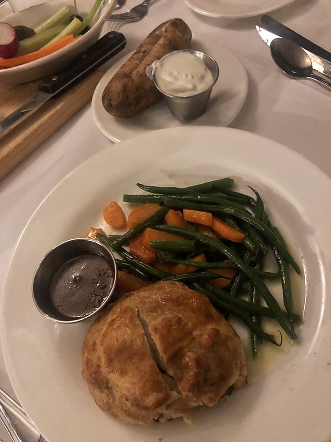 A baked potato and mystery pastry join forces. It's like the Avengers of comfort food, here to save your taste buds from boredom.