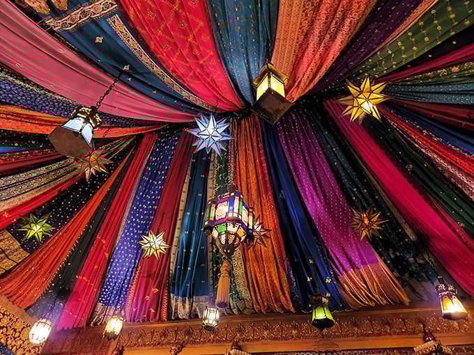 A kaleidoscope of colors overhead! This ceiling could give Michelangelo a run for his money &ndash; and probably a neck ache.