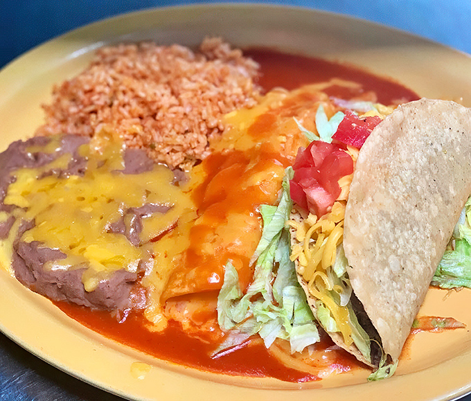 A cheese enchilada that's more comforting than Mr. Rogers in a cardigan. Melty, saucy, and oh-so-satisfying!