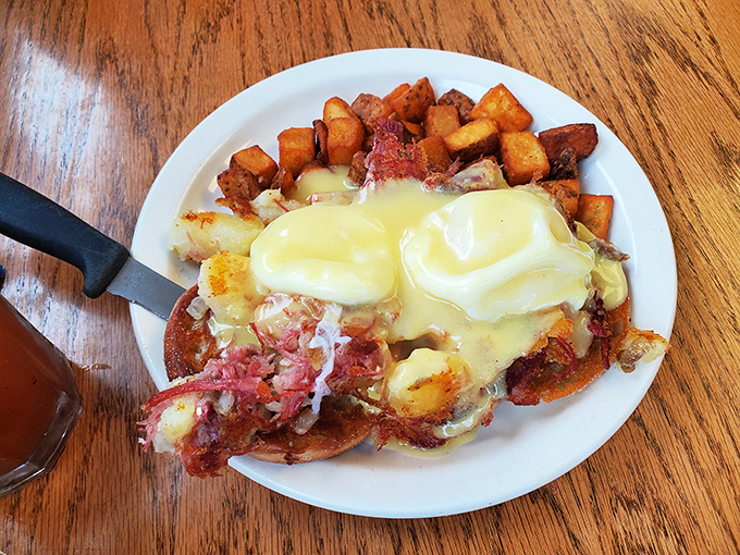 Eggs Benedict so good, it'll make you forget about your diet faster than you can say "hollandaise." Poached perfection meets crispy potatoes.