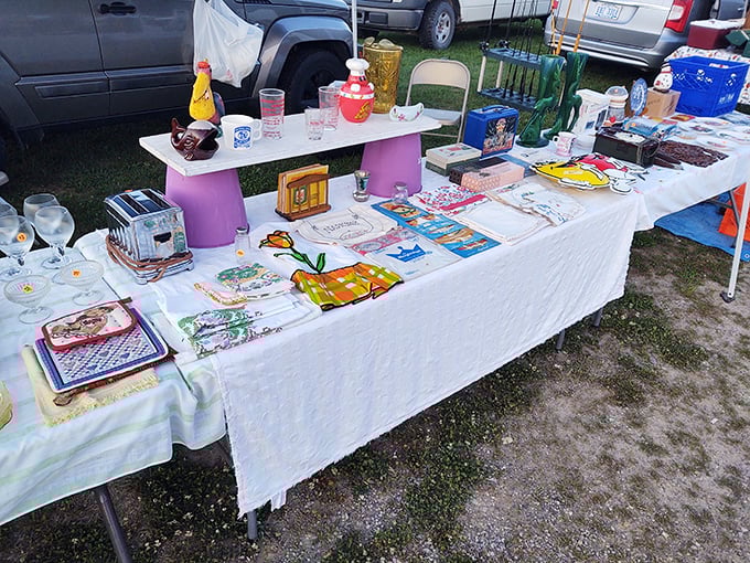 M&M characters and vintage treasures, oh my! This table is like a time machine for your inner child and your outer decorator.