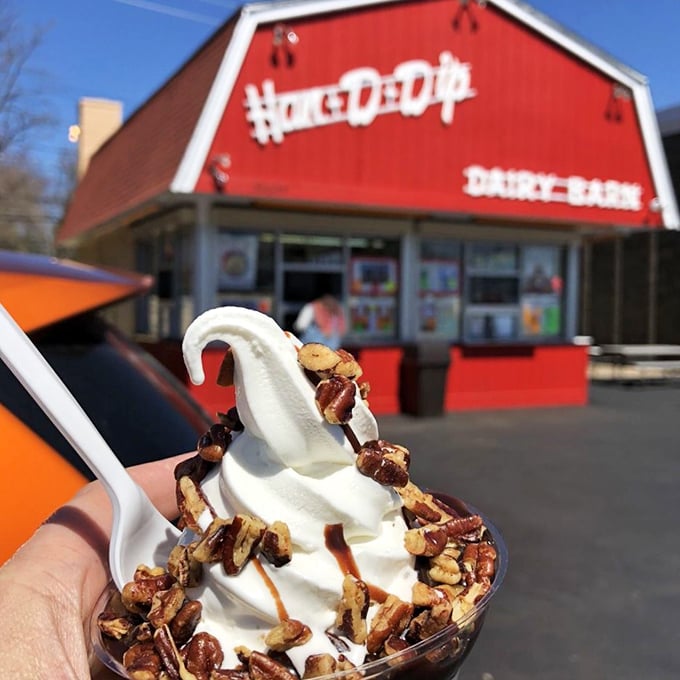Hot fudge heaven! Two scoops of bliss drowning in a chocolate waterfall. It's like Willy Wonka's river, but you won't need a golden ticket.