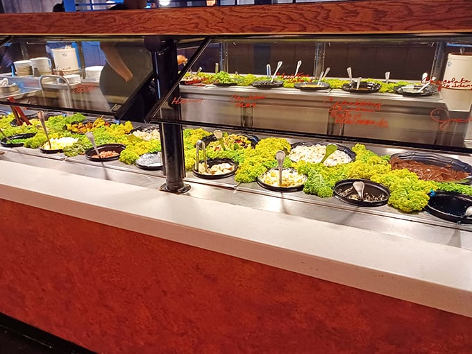 Fifty shades of green (and other colors)! This salad bar is so packed with options, you might need a GPS to navigate your way through.