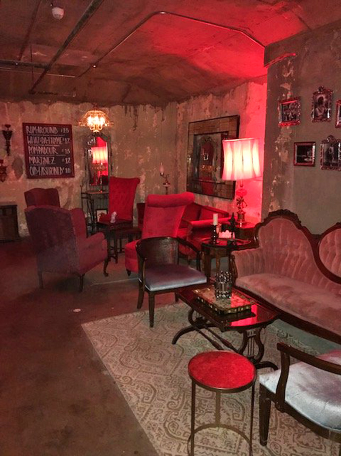 Sink into plush velvet and let the worries of the world fade away. This lounge area is made for plotting world domination &ndash; or just your next cocktail.