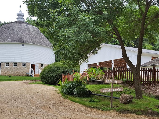Parking with a view! Who knew gravel could look this inviting? It's like nature's red carpet, minus the paparazzi.
