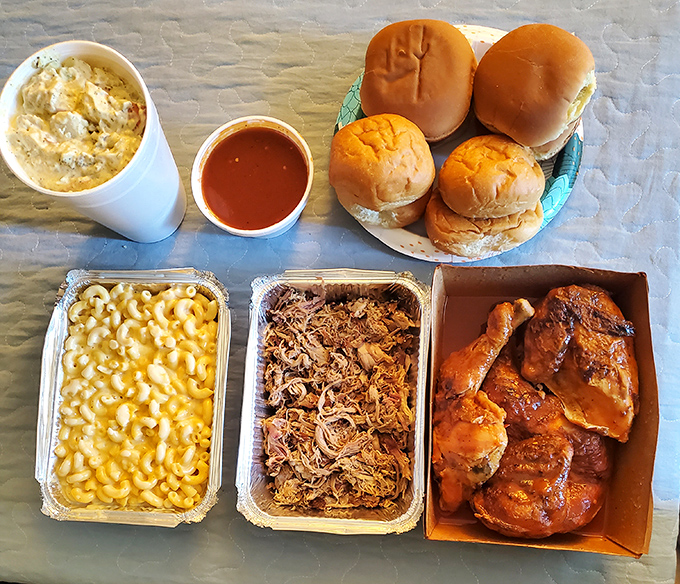 It's a BBQ bonanza! This spread is like a greatest hits album for your taste buds, featuring chart-toppers from across the smoky spectrum.